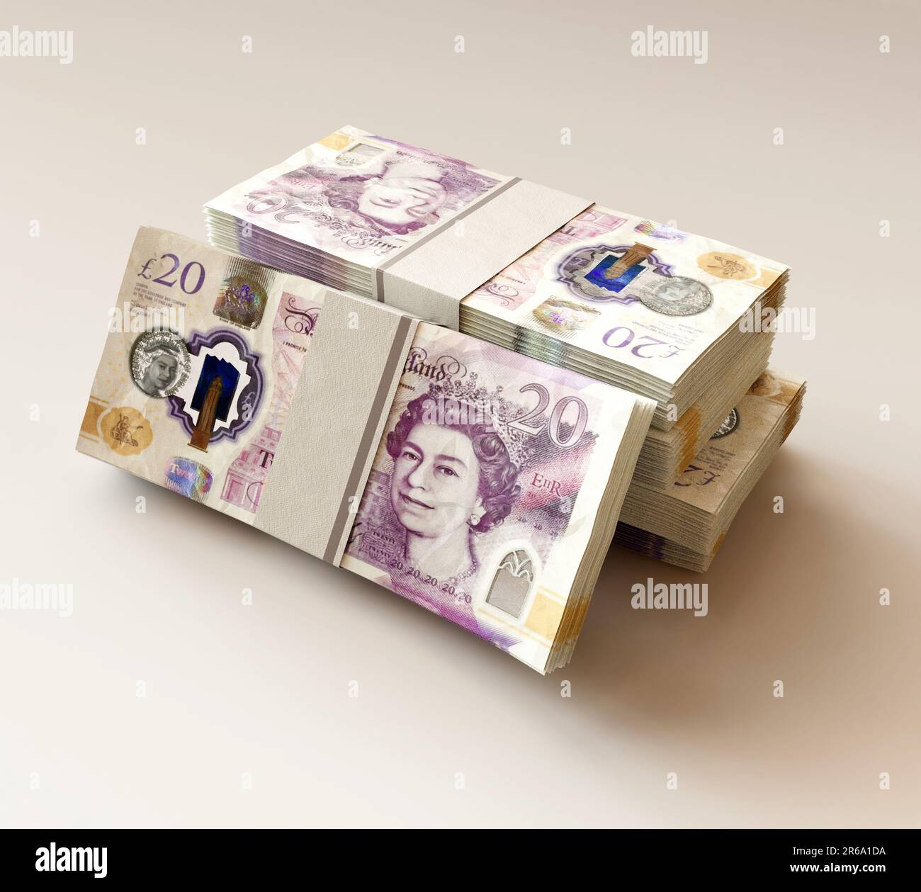 A Stack Of Bundled British Pound Banknotes On An Isolated Light A Stack Of Bundled British Pound Banknotes On An Isolated Light