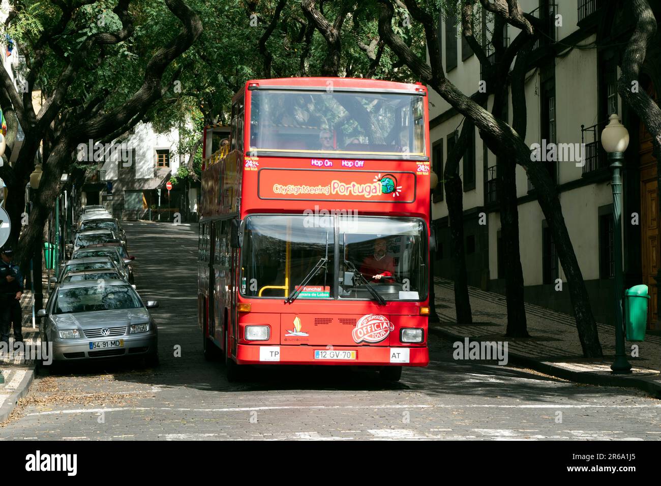 Siteseeing bus city centre, Funchal town, Madeira, Portugal Stock Photo ...