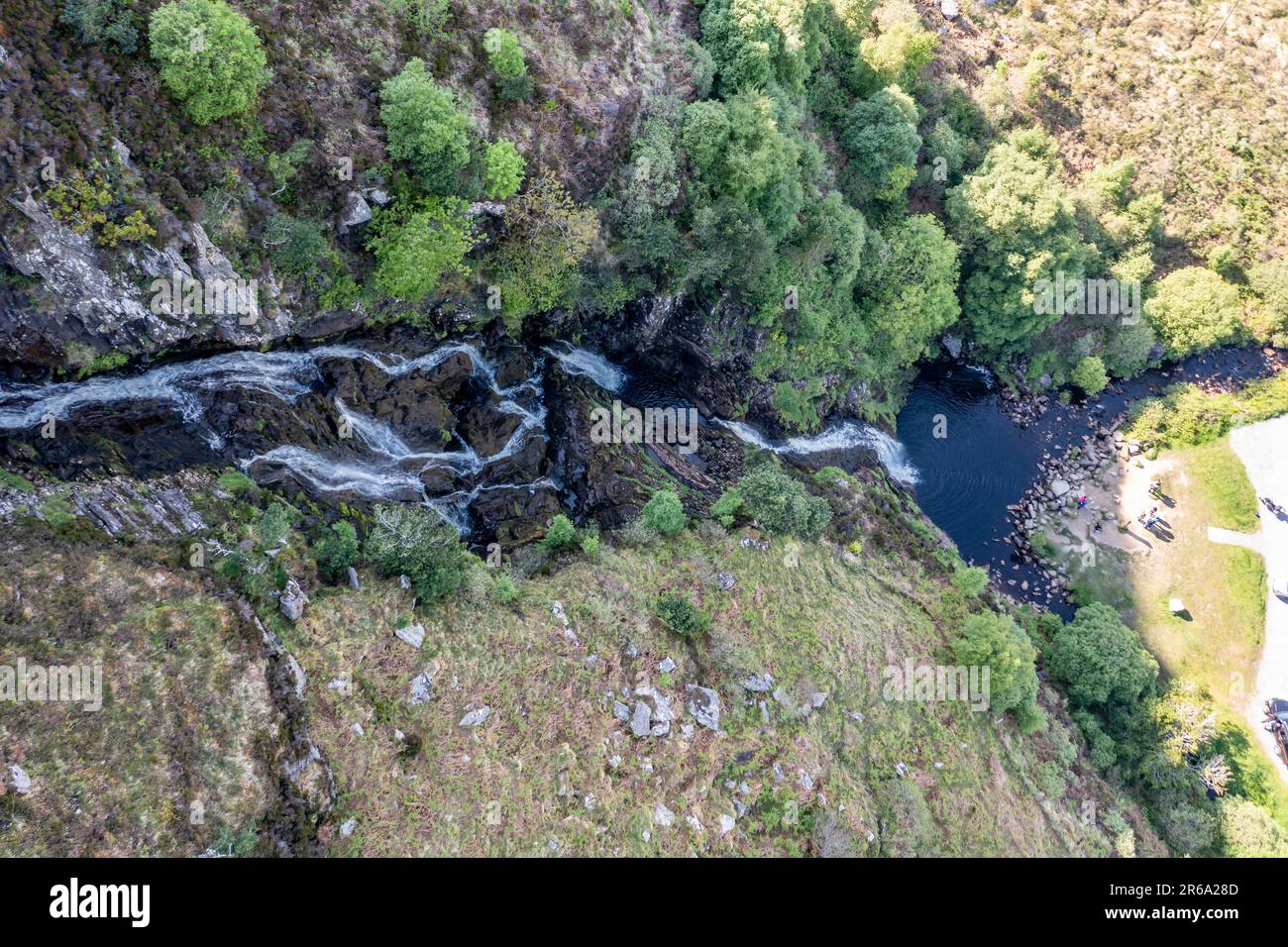 Aerial of Assaranca Waterfall in County Donegal - Ireland Stock Photo ...