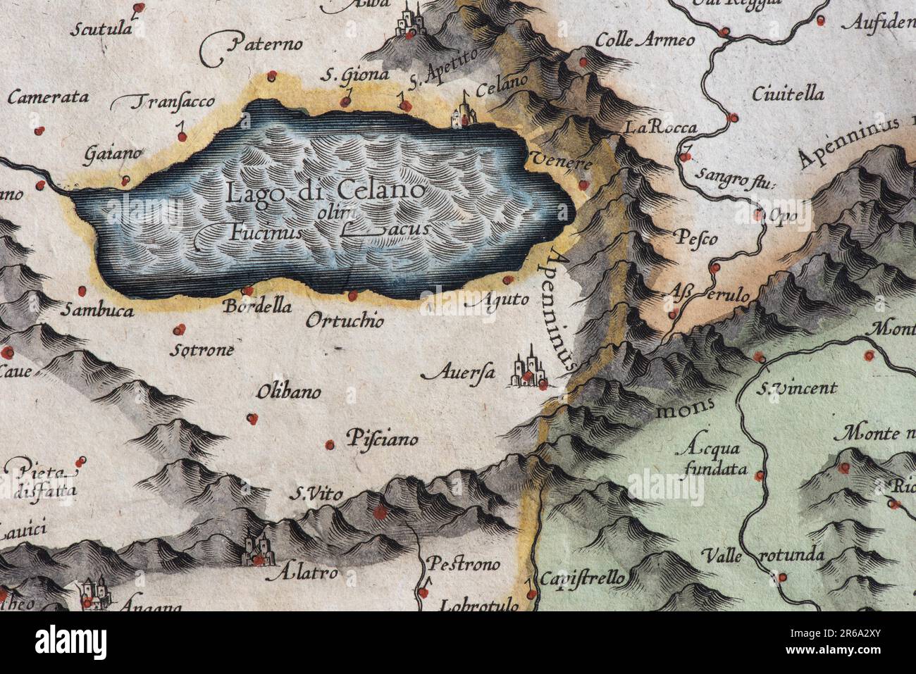 Lago di Celano, Campagna di Roma, detail from hand-coloured copper ...