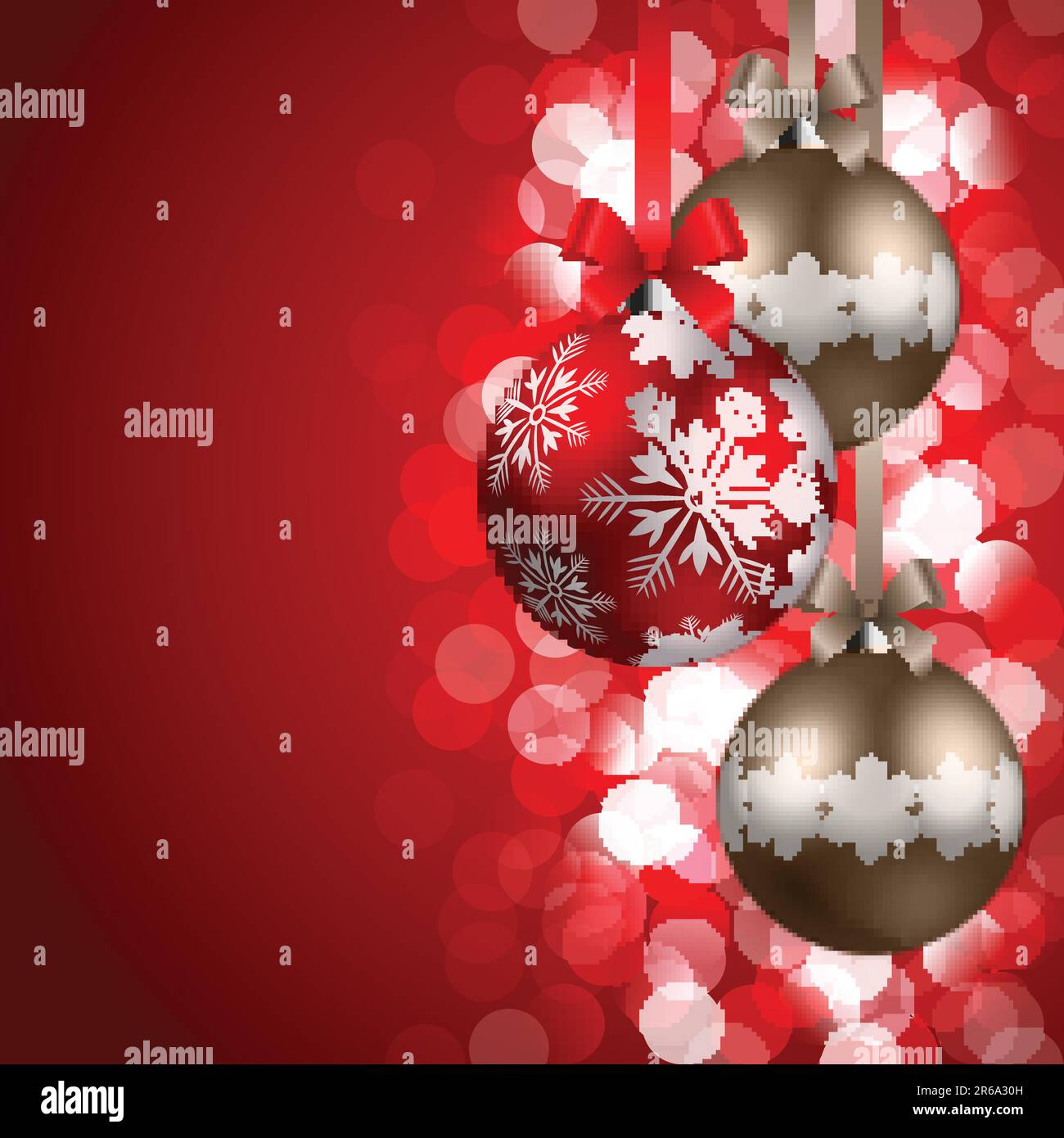 christmas red and bronze baubles on shining red background Stock Vector ...