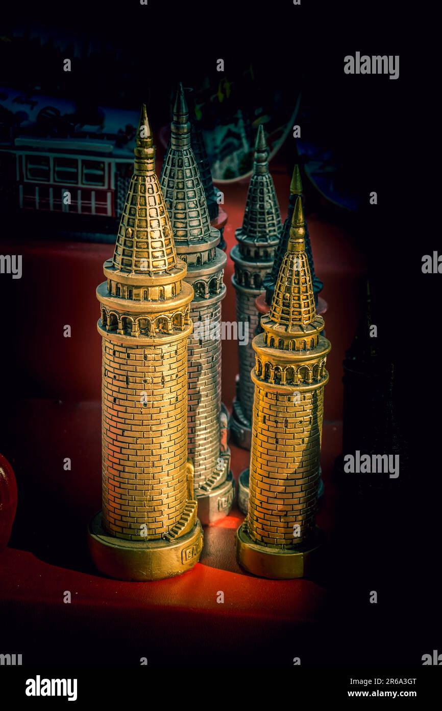 Sets of models of the Galata Tower Stock Photo - Alamy
