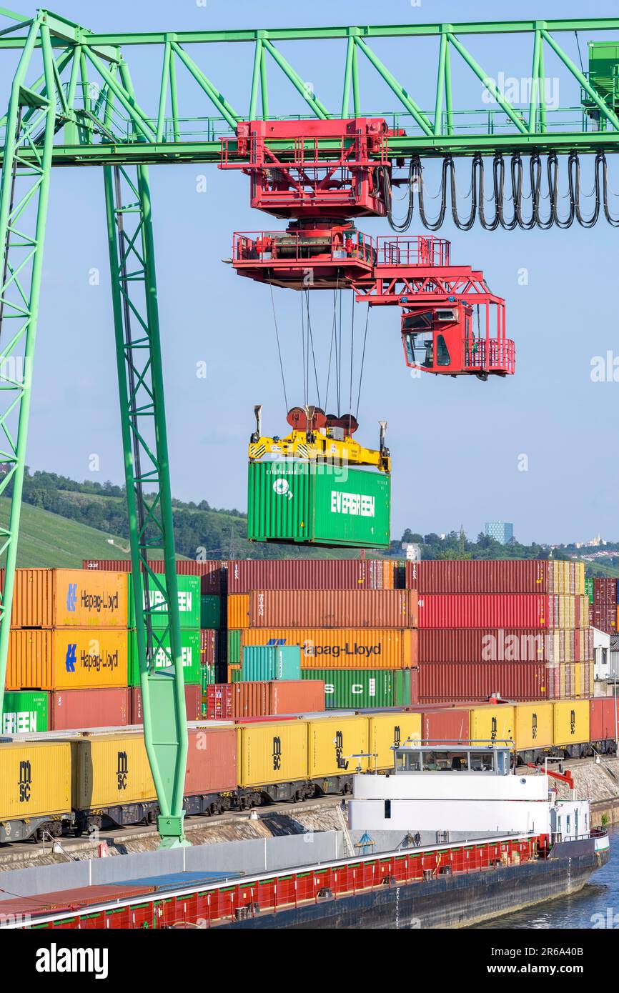 Container port Stuttgart, cargo ship, container, terminal, crane ...