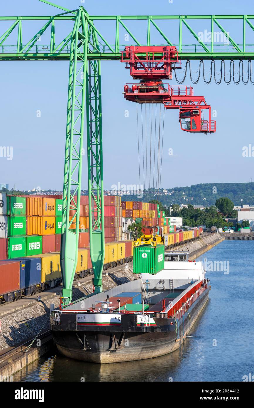 Container port Stuttgart, cargo ship, container, terminal, crane ...