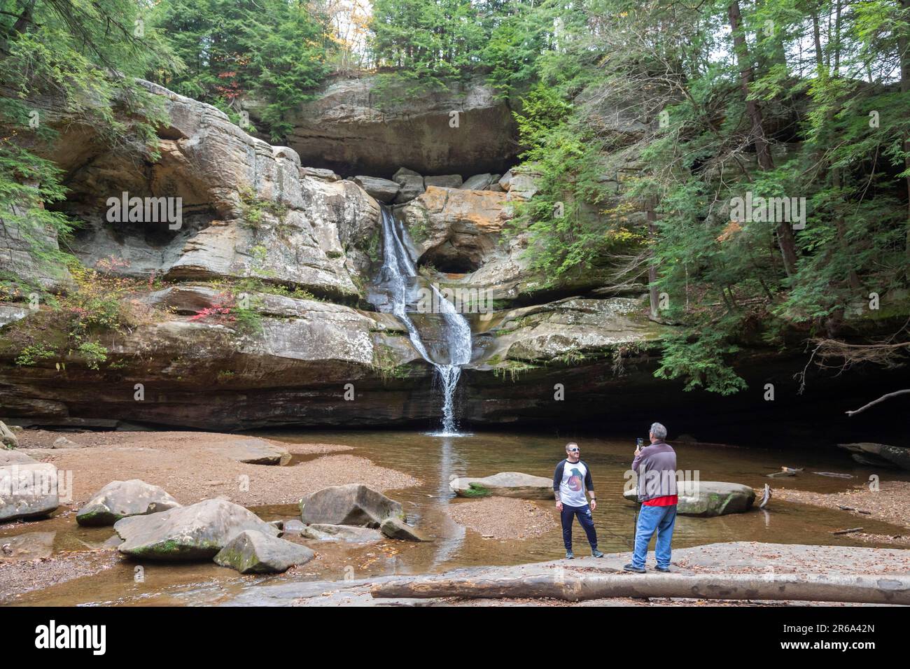 Logan, Ohio, Visitors take photos at Cedar Falls in Hocking Hills State ...