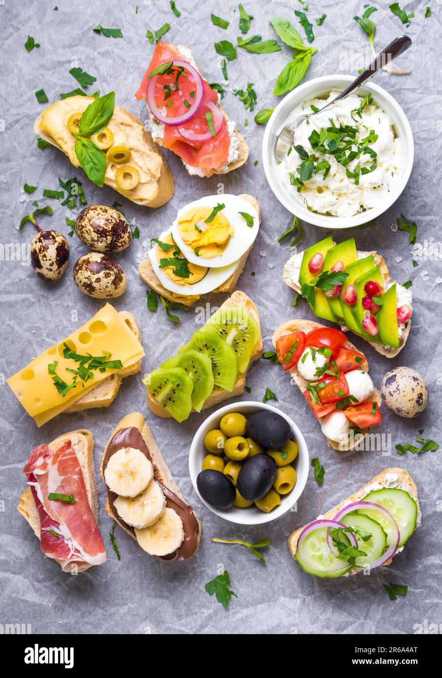 Assorted healthy sandwiches set background. Sandwich bar or buffet ...