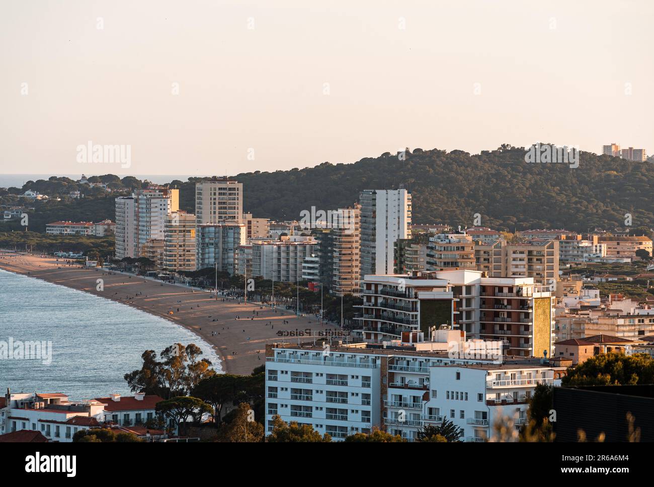 An aerial view of Platja d'Aro beach in Spain at sunset Stock Photo - Alamy