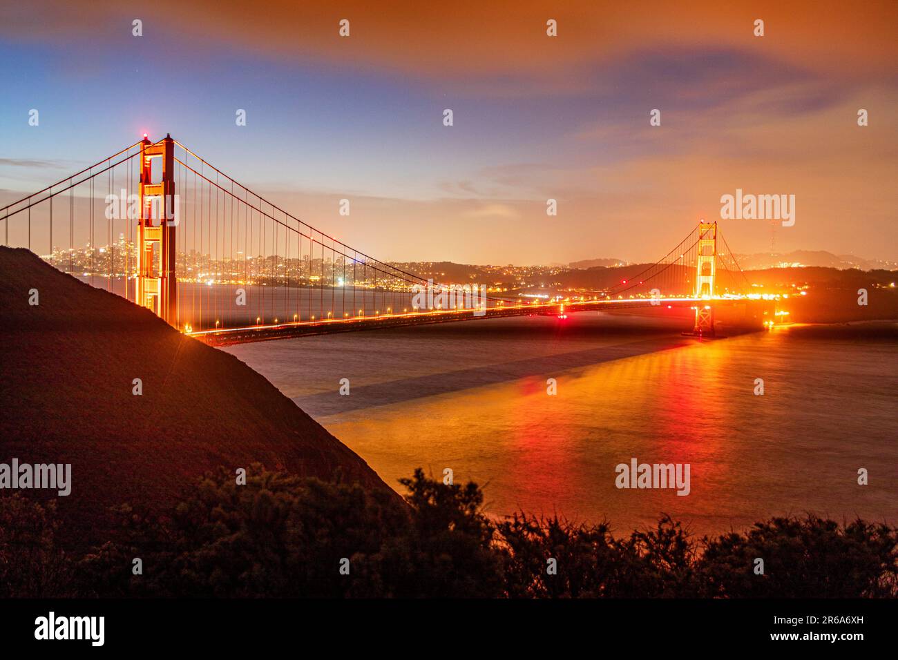 The fabulous Golden Gate Bridge at sunrise as seen from a viewpoint on ...