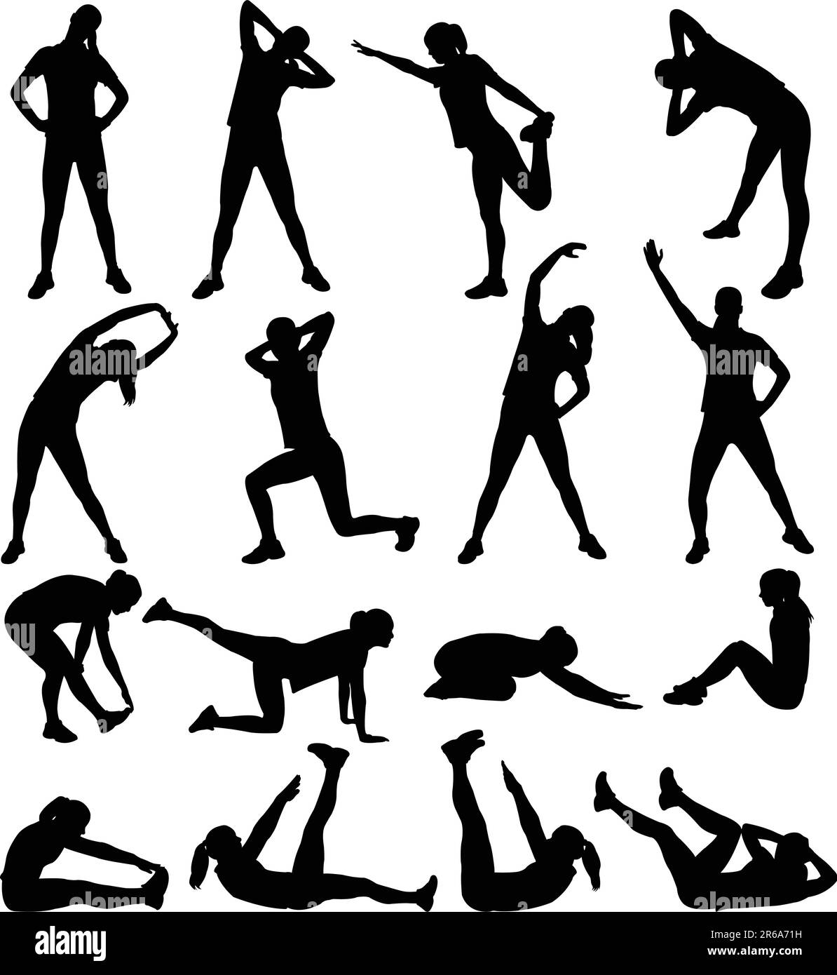 Woman fitness exercise vector girl fit female Black and White Stock ...