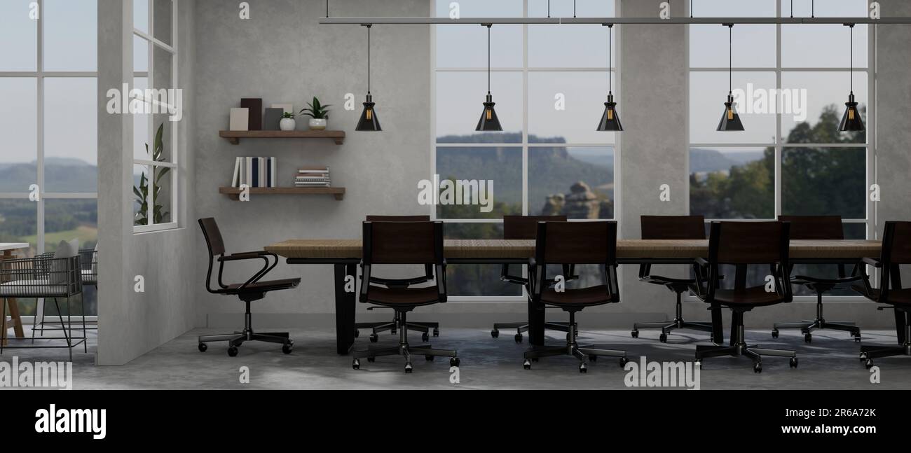 Interior design of a modern loft meeting room with a meeting table ...