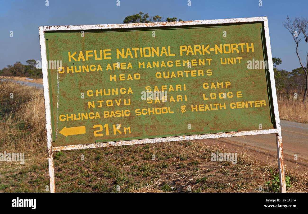 Sign at Kafue National Park, Zambia, sign at Kafue National Park ...