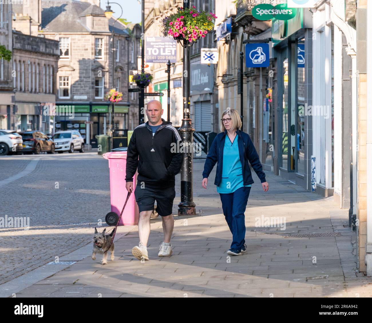 7 June 2023. High street,Elgin,Moray,Scotland. This is a man and woman ...