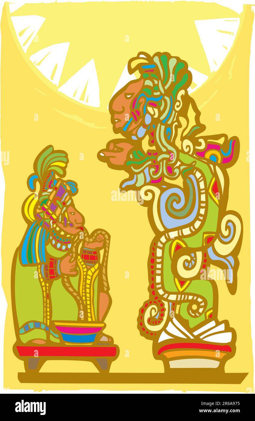 Mayan Lord running rope through tongue in traditional bloodletting ...