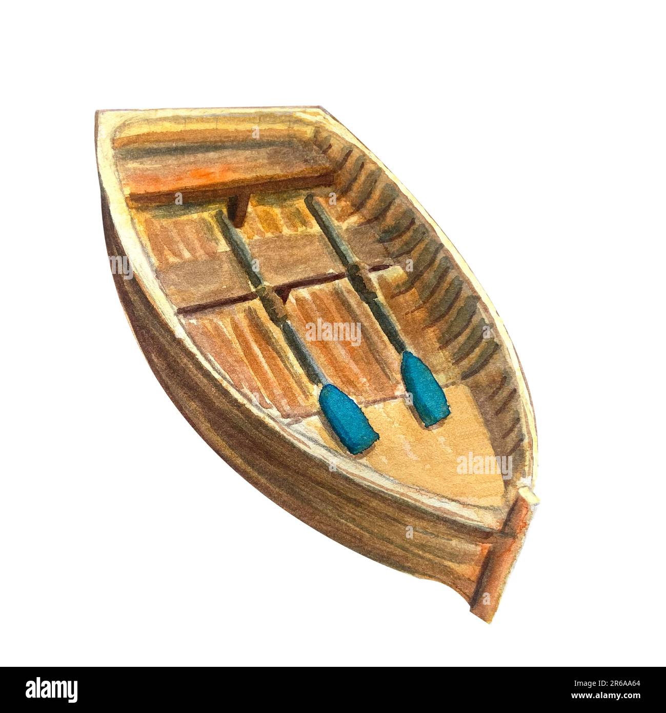 Watercolor hand painted wooden boat illustration isolated on white ...