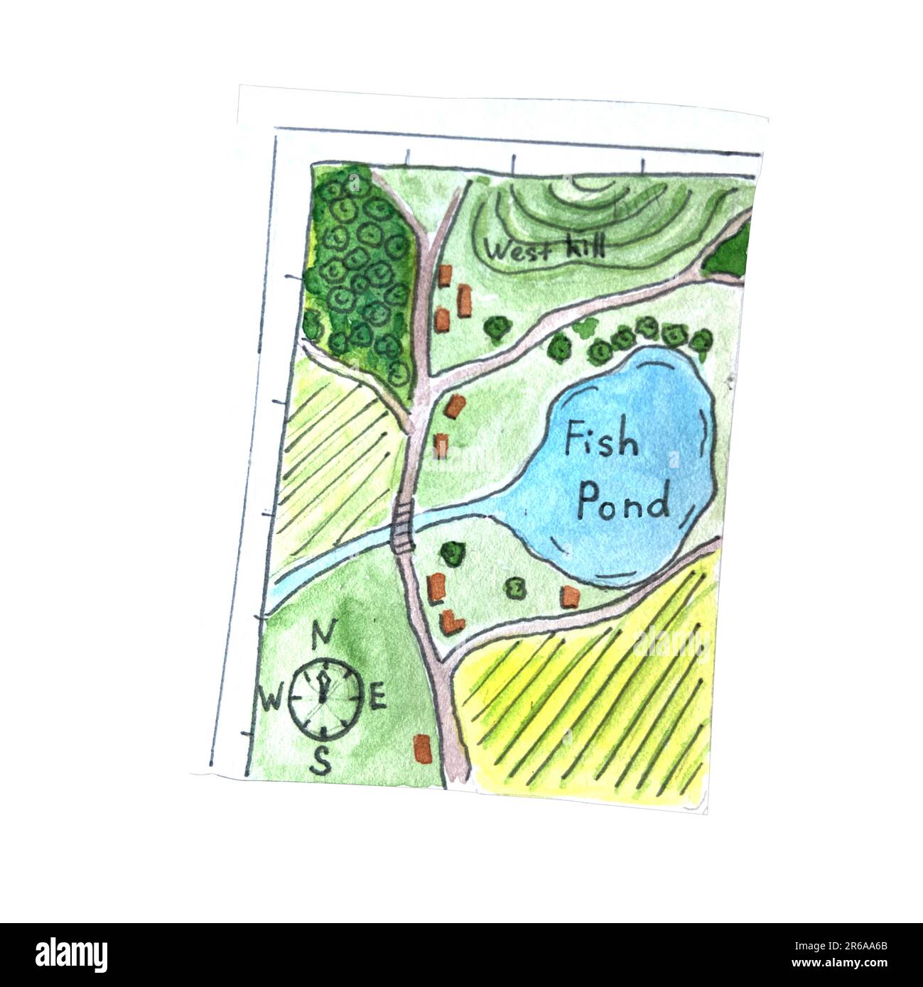 Watercolor hand painted map illustration isolated on white. Tourism ...