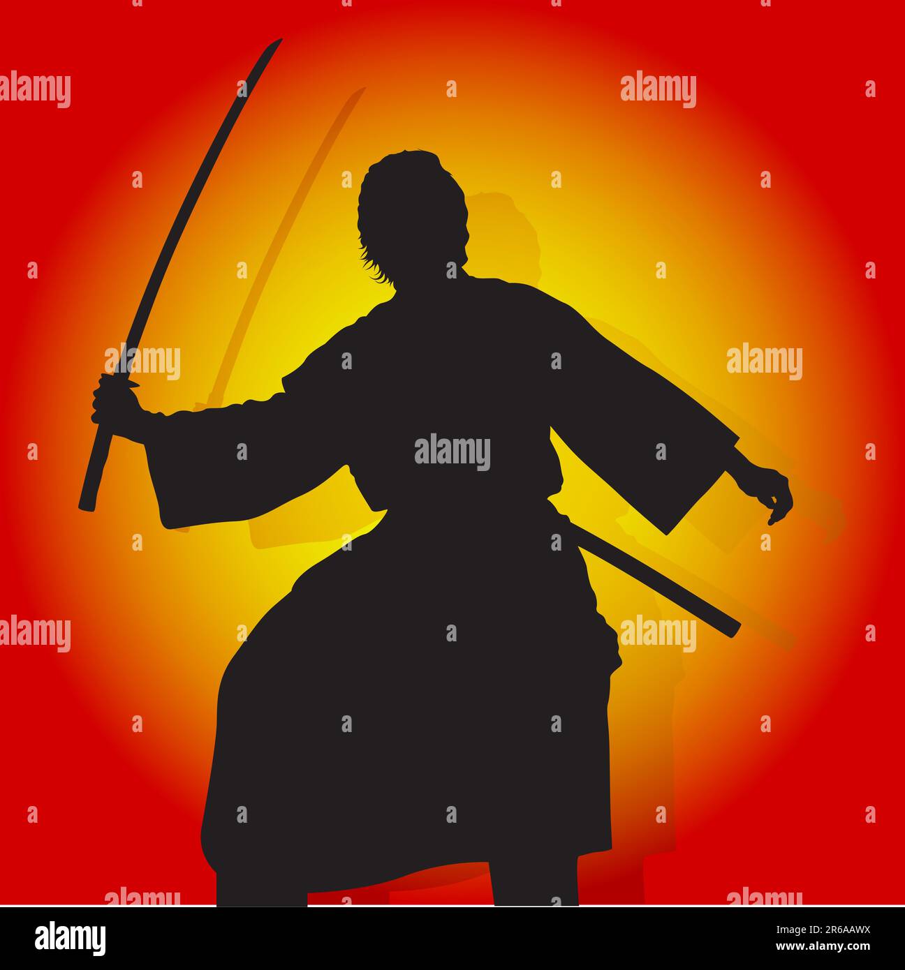 Samurai - Coloured background and Samurai silhouette Stock Vector Image ...