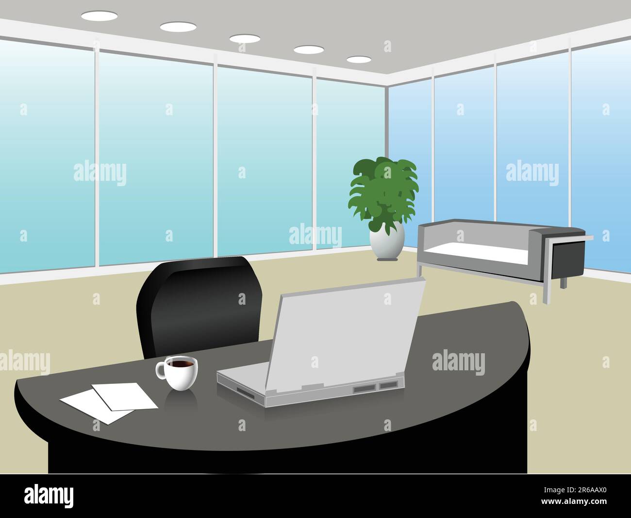 illustration of modern designed office, laptop and desk Stock Vector ...