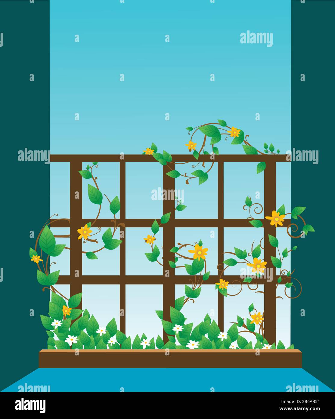 illustration of a window with flowers on vine Stock Vector Image & Art ...