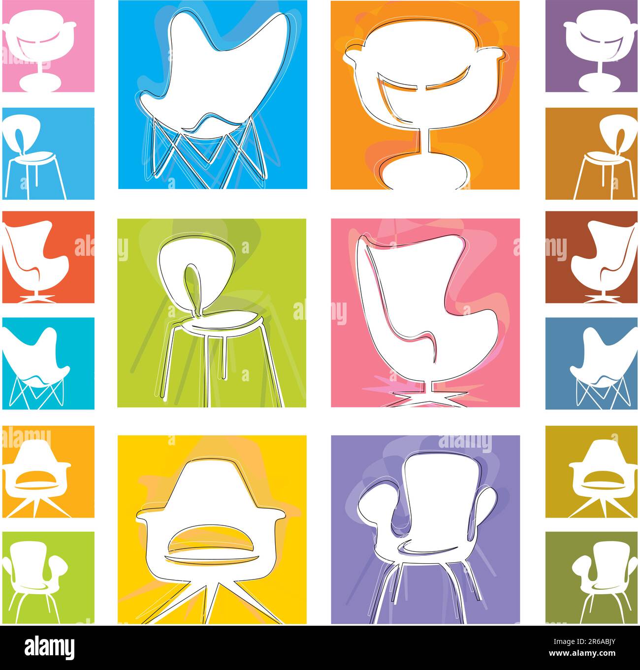 Mod Chair icons (Vector) Retro stylized chair Icons on colorful ...