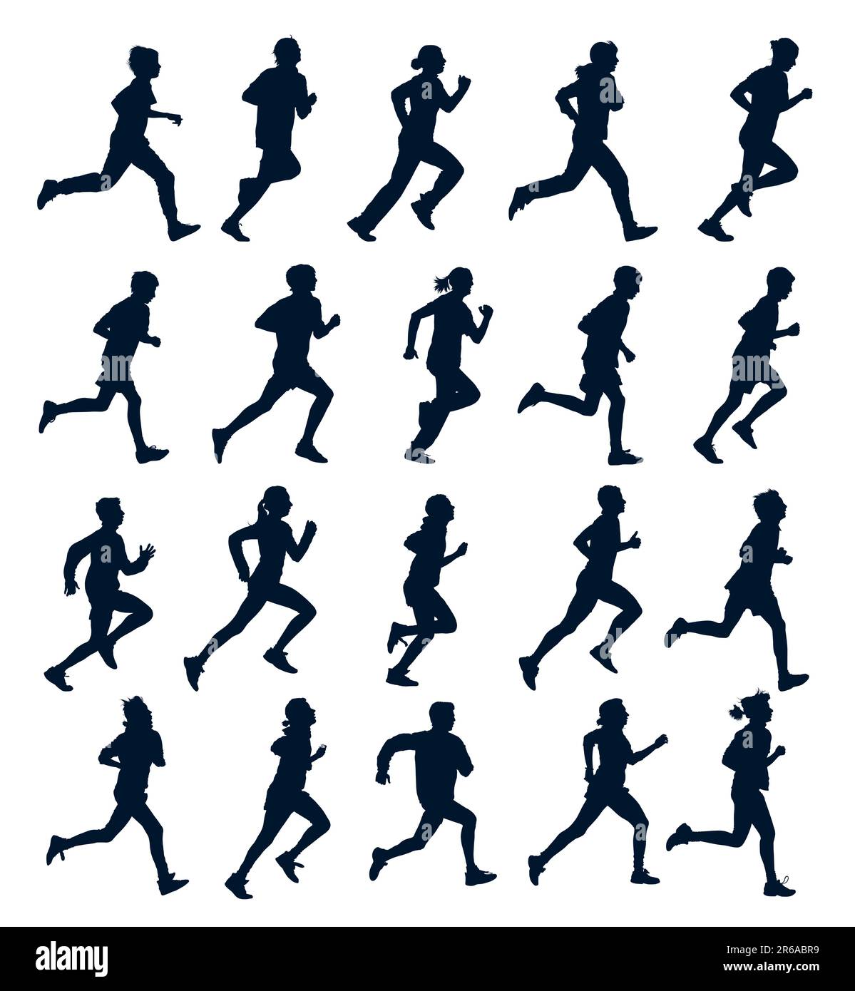 Collection of running silhouettes, teenagers, boys and girls Stock ...