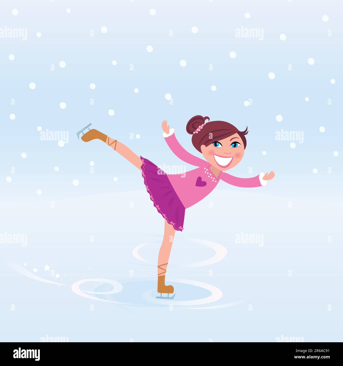 Vector Illustration of figure skating small girl training on Ice Stock ...