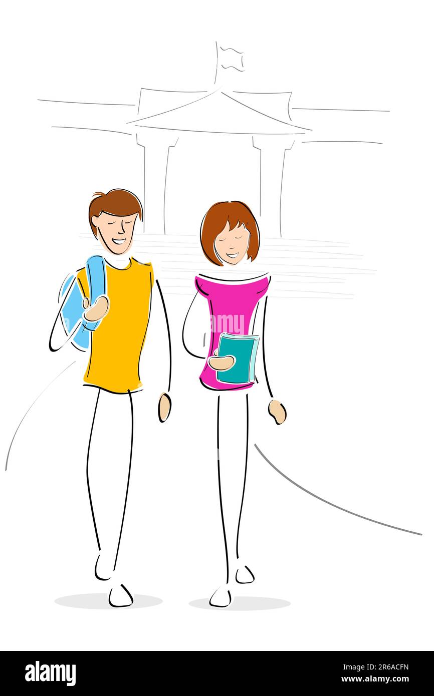 illustration of youngsters going to collage Stock Vector Image & Art ...