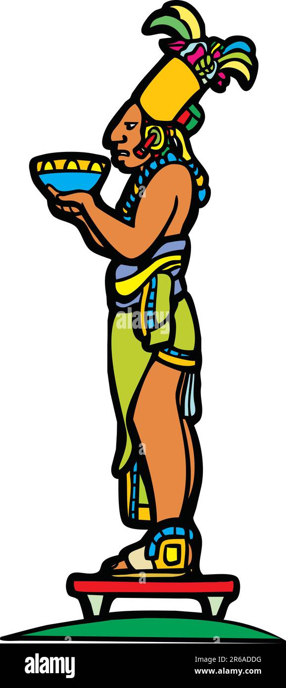 Mayan priest with offering bowl in image derived from traditional mayan ...