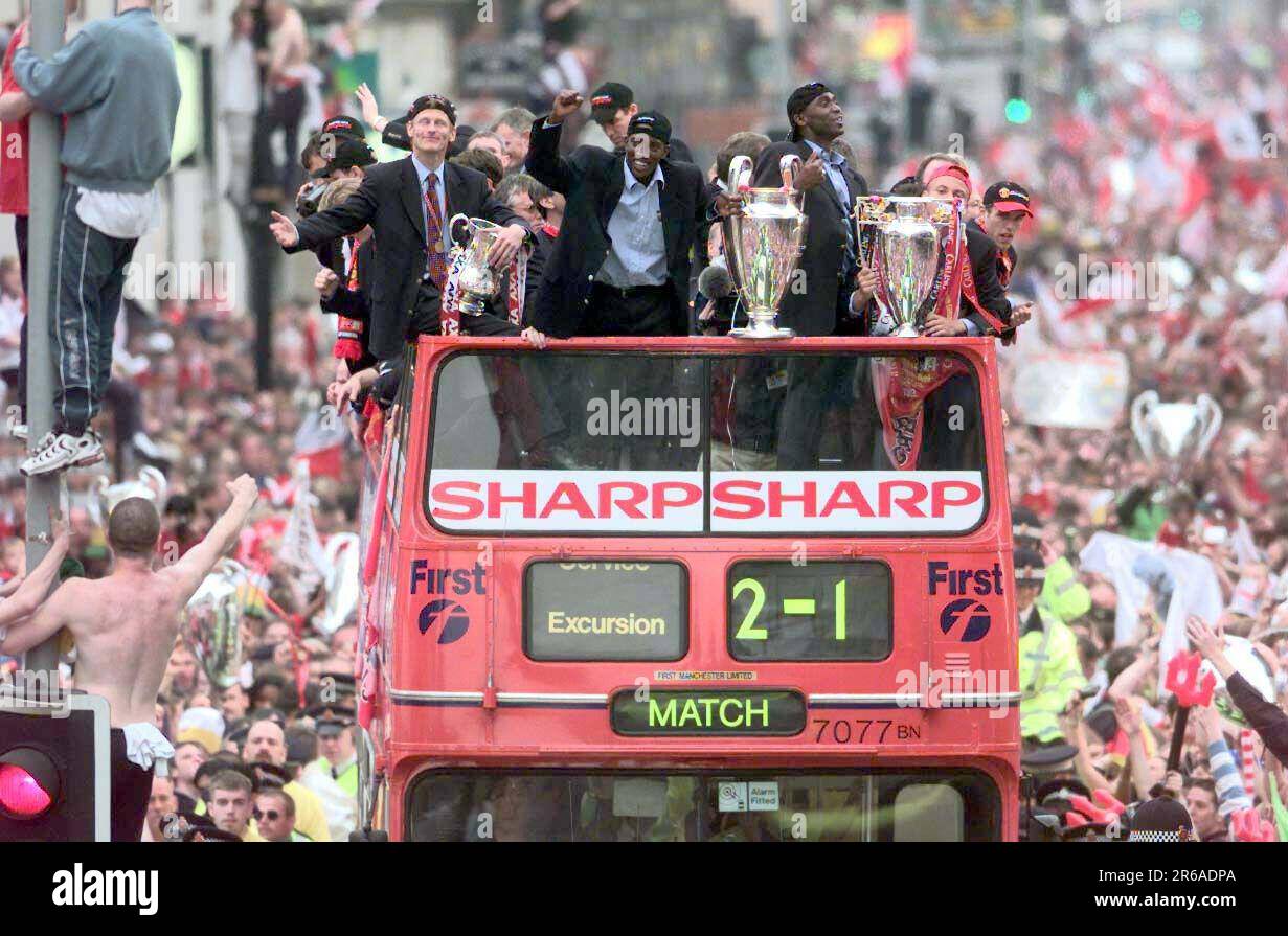 File photo dated 27-05-1999 of crowds at Deansgate, Manchester, cheer ...