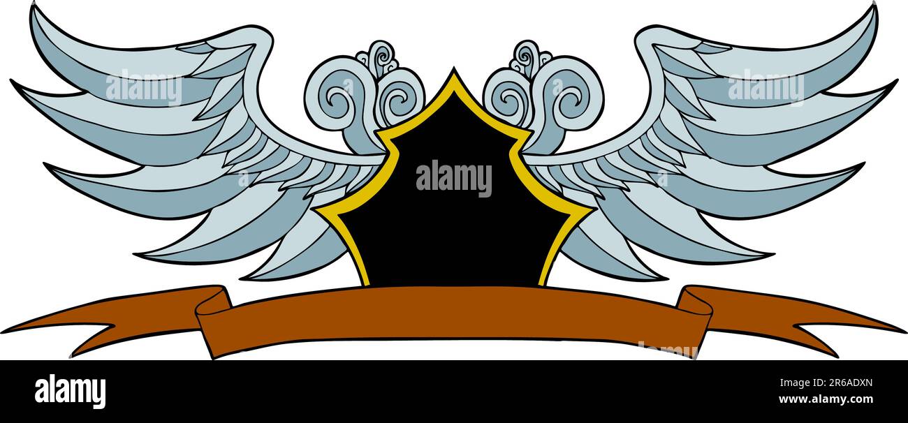 Hand drawn artsy pattern of waves and wings with crest symbol Stock ...