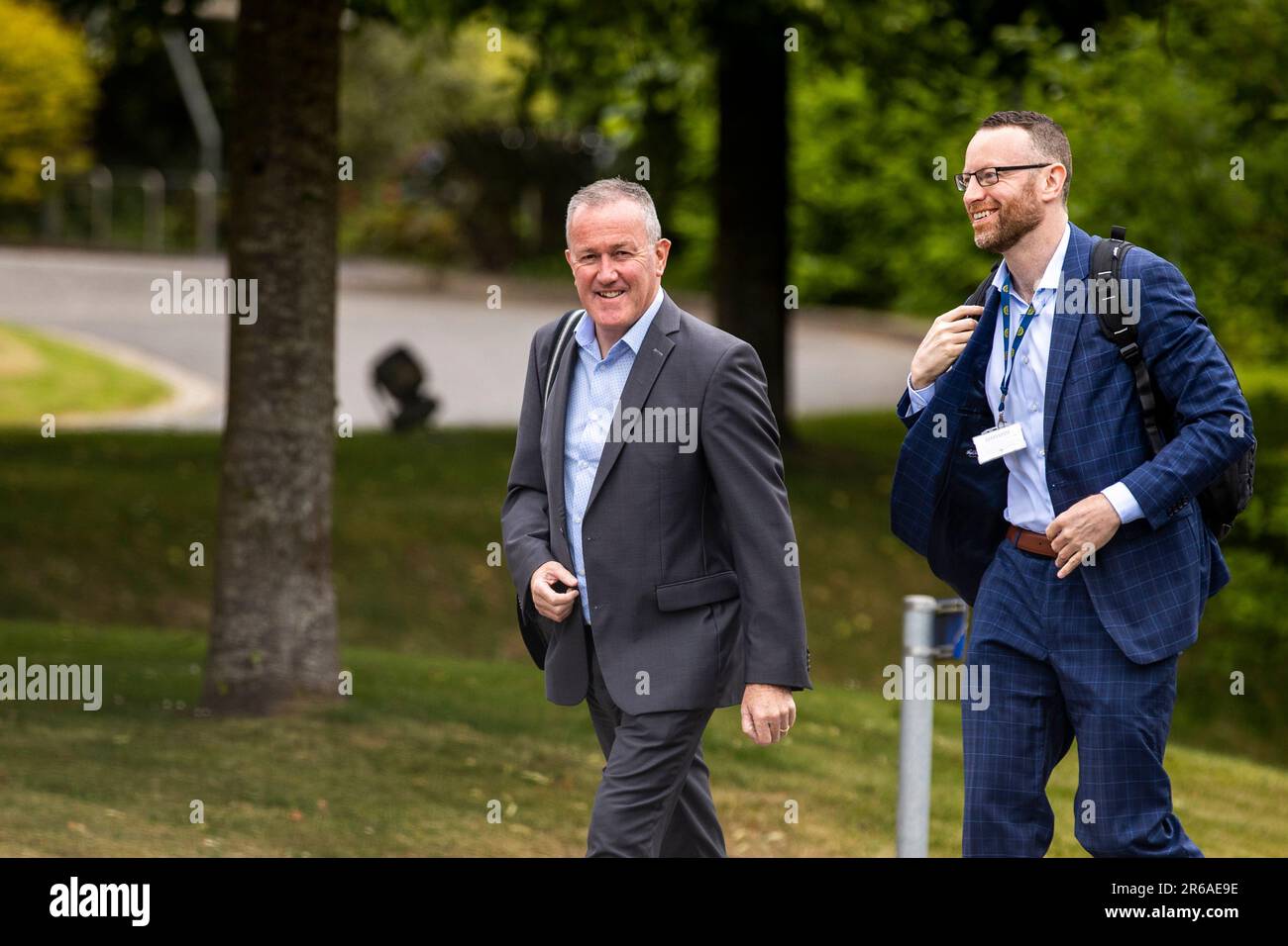 Sinn Fein's Conor Murphy (left) arriving at Castle Buildings, Stormont ...