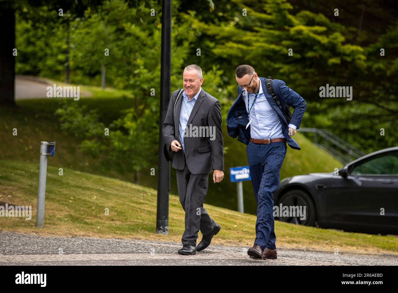 Sinn Fein's Conor Murphy (left) arriving at Castle Buildings, Stormont ...
