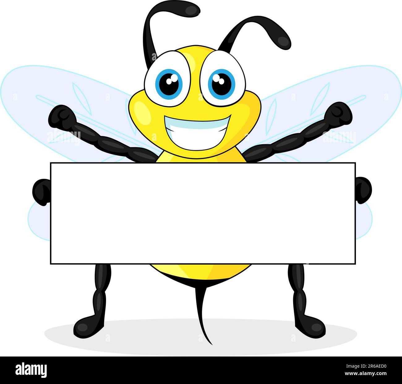 vector illustration of a cute bee holding blank sign. No gradient Stock ...