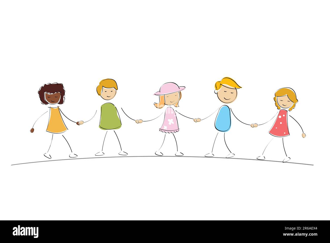 illustration of multi racial kids holding hands on isolated background ...