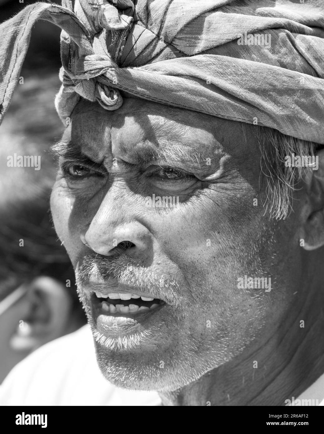 Portrait of a Balinese at a cremation, Ubud, Bali, Indonesia, black and ...