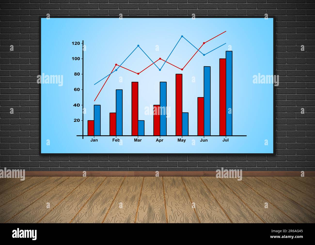 plasma panel with chart hanging on brick wall Stock Photo - Alamy