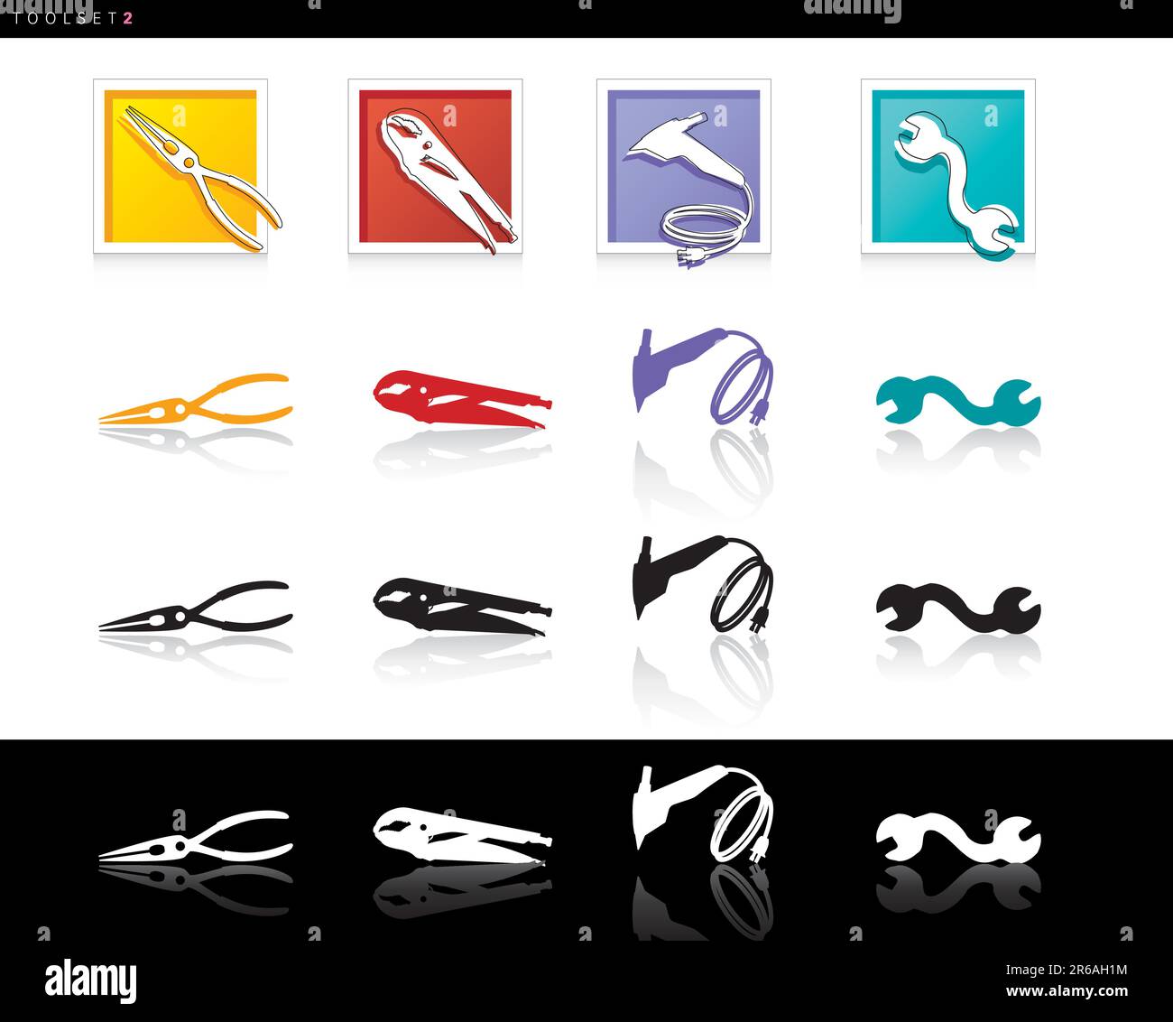 Set off hardware and tool icons in 4 formats: Full Color Button, Color ...