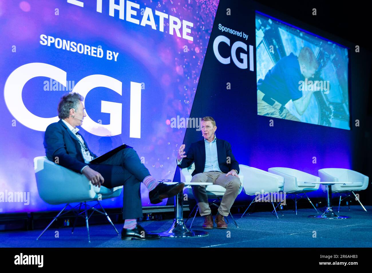Astronaut Tim Peake speaking at Space-Comm Expo 2023 space technology ...
