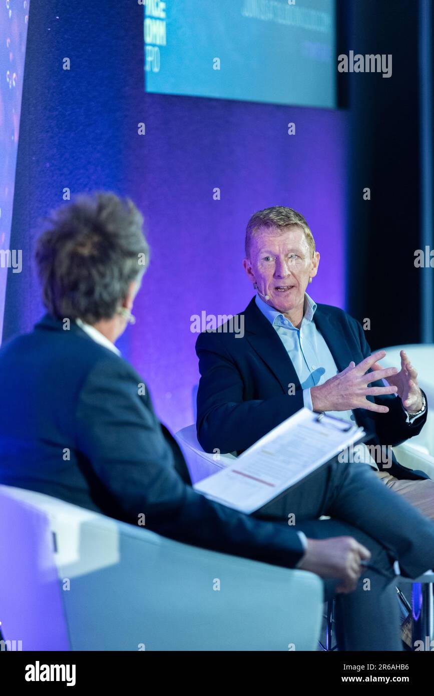 Astronaut Tim Peake speaking at Space-Comm Expo 2023 space technology ...