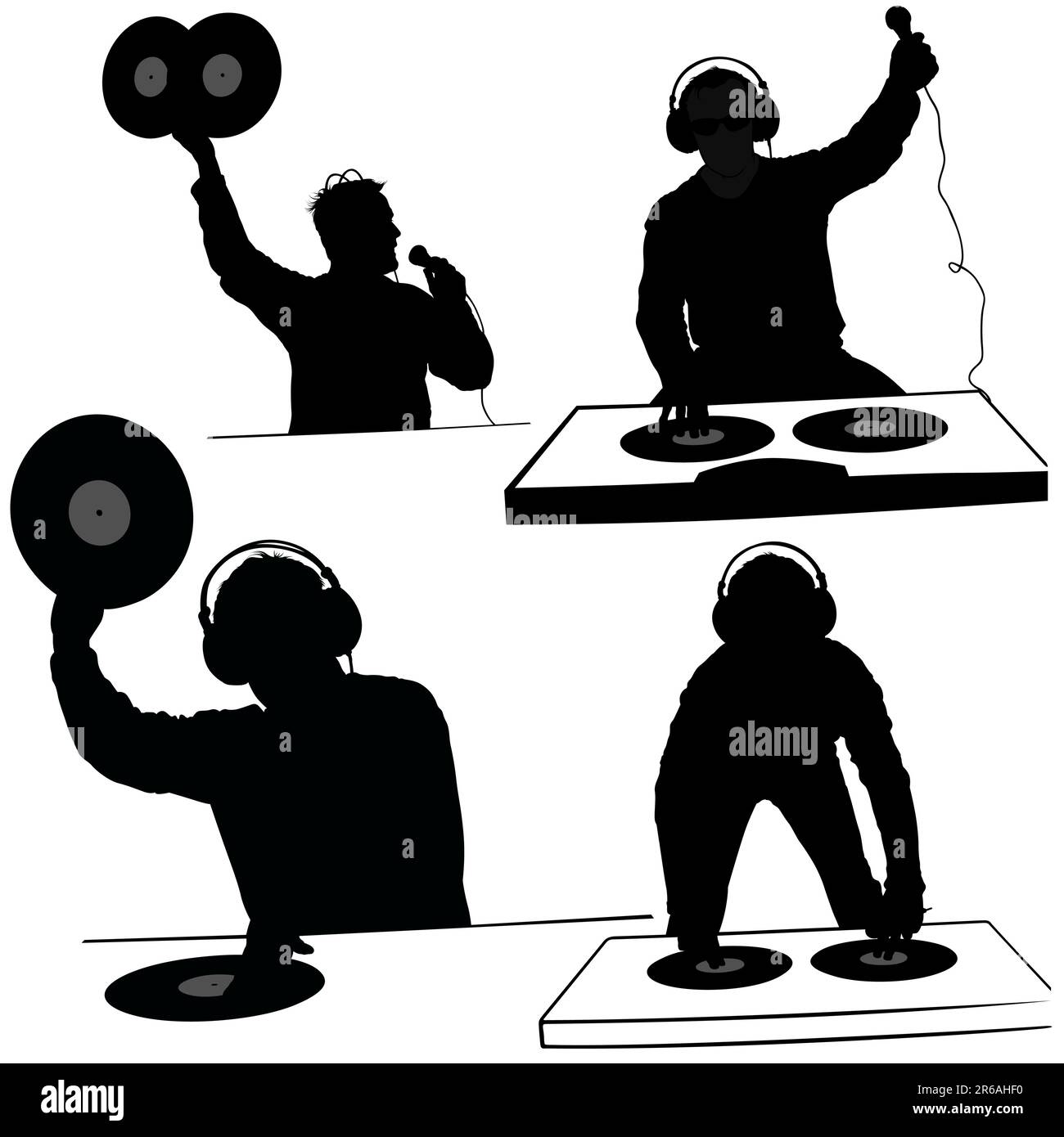 DJs 06 - Deejay silhouettes - Hight detailed black & white vector ...