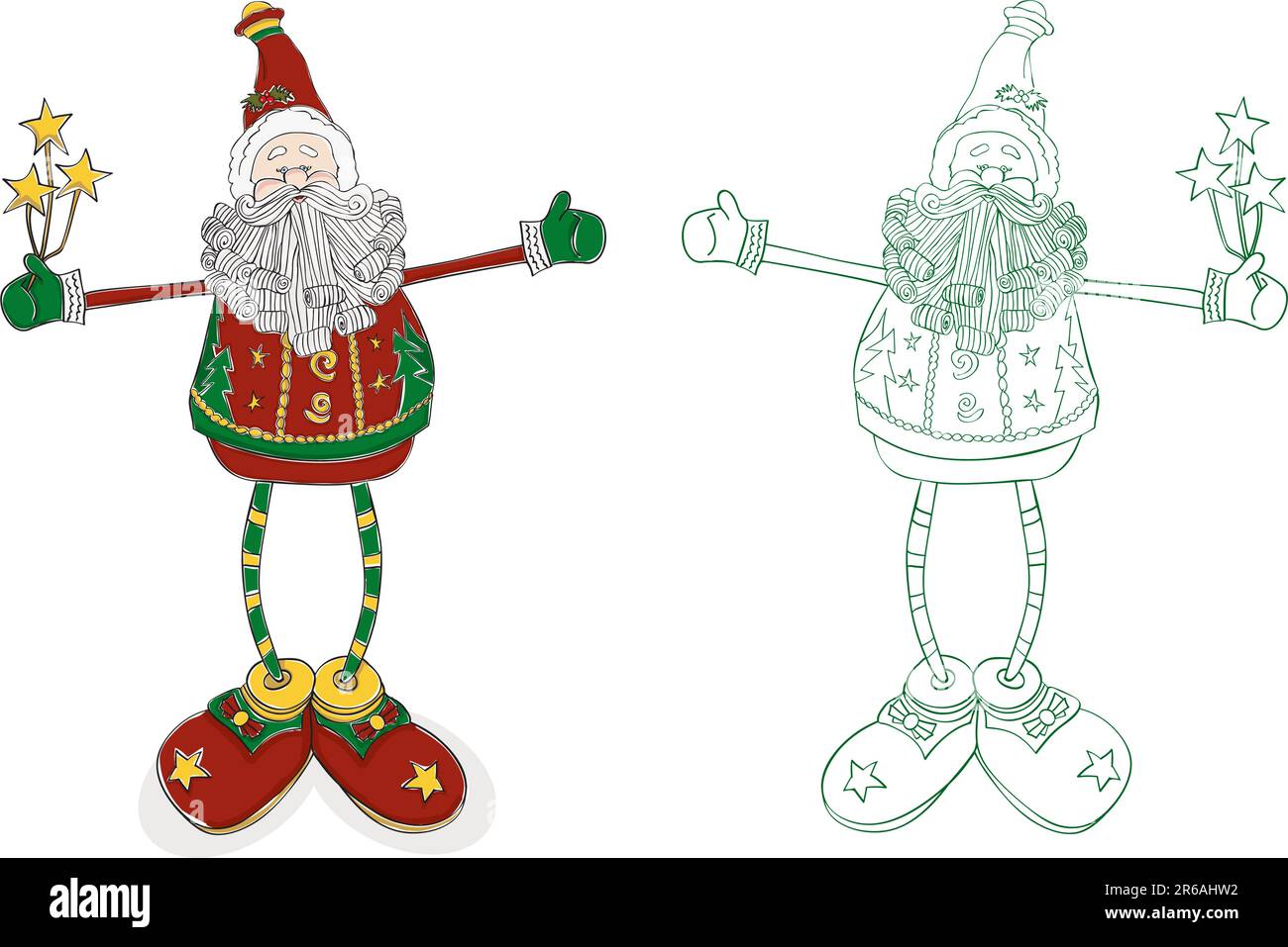 A whimsical interpretation of Santa. Hand-drawn in a loose style ...