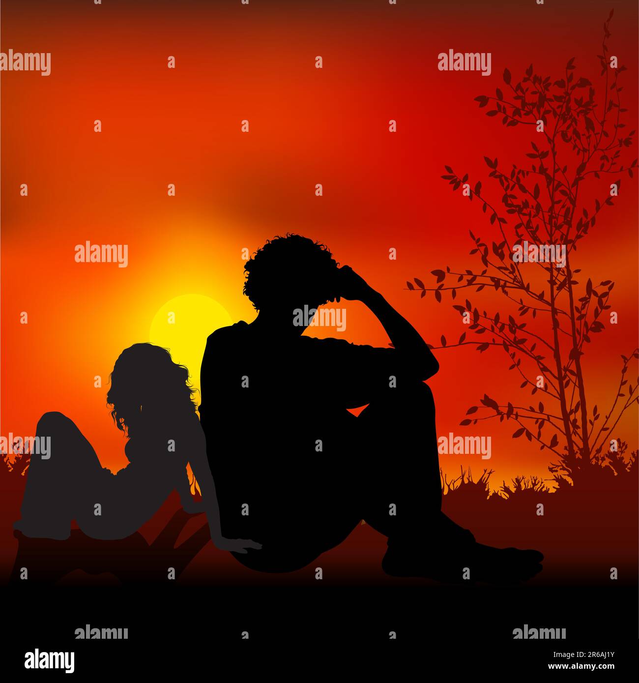Amorous Man and Girl - Coloured and detailed illustration - couple ...