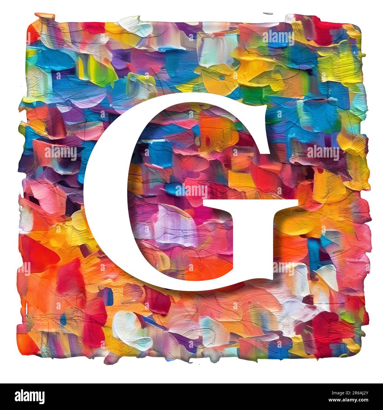 white letter on multicolored background made of acrylic paint, brush ...