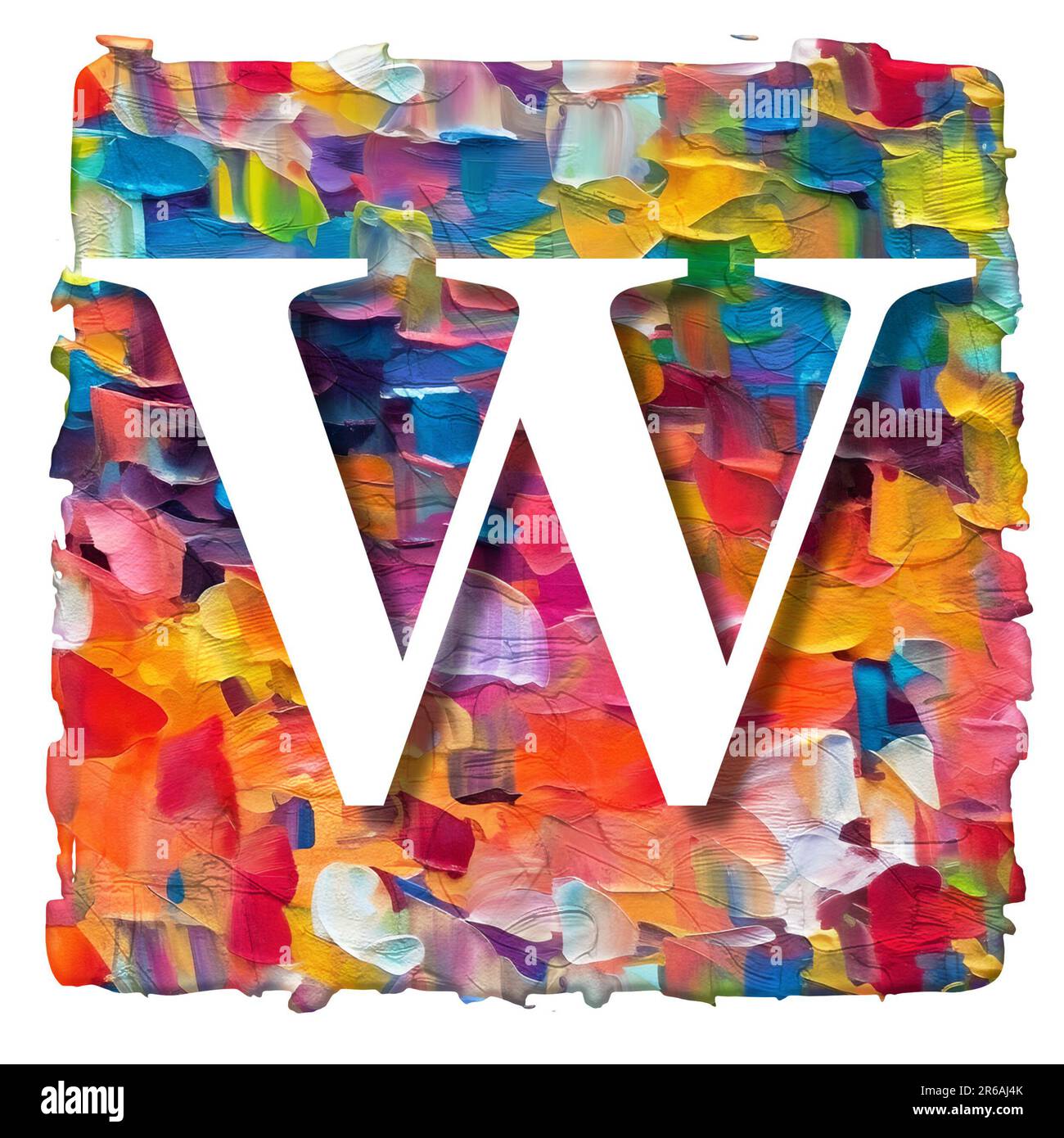 white letter on multicolored background made of acrylic paint, brush ...