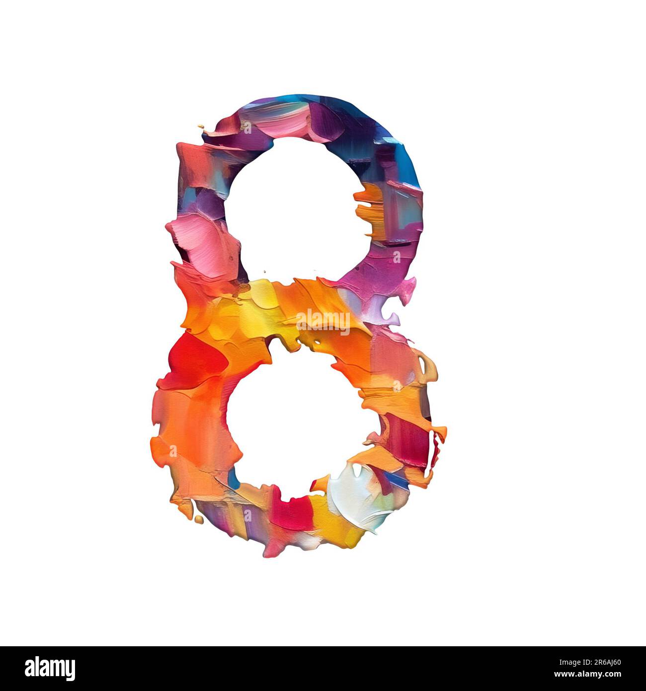 numbers made of palette knife oil paints, white background, 3d ...