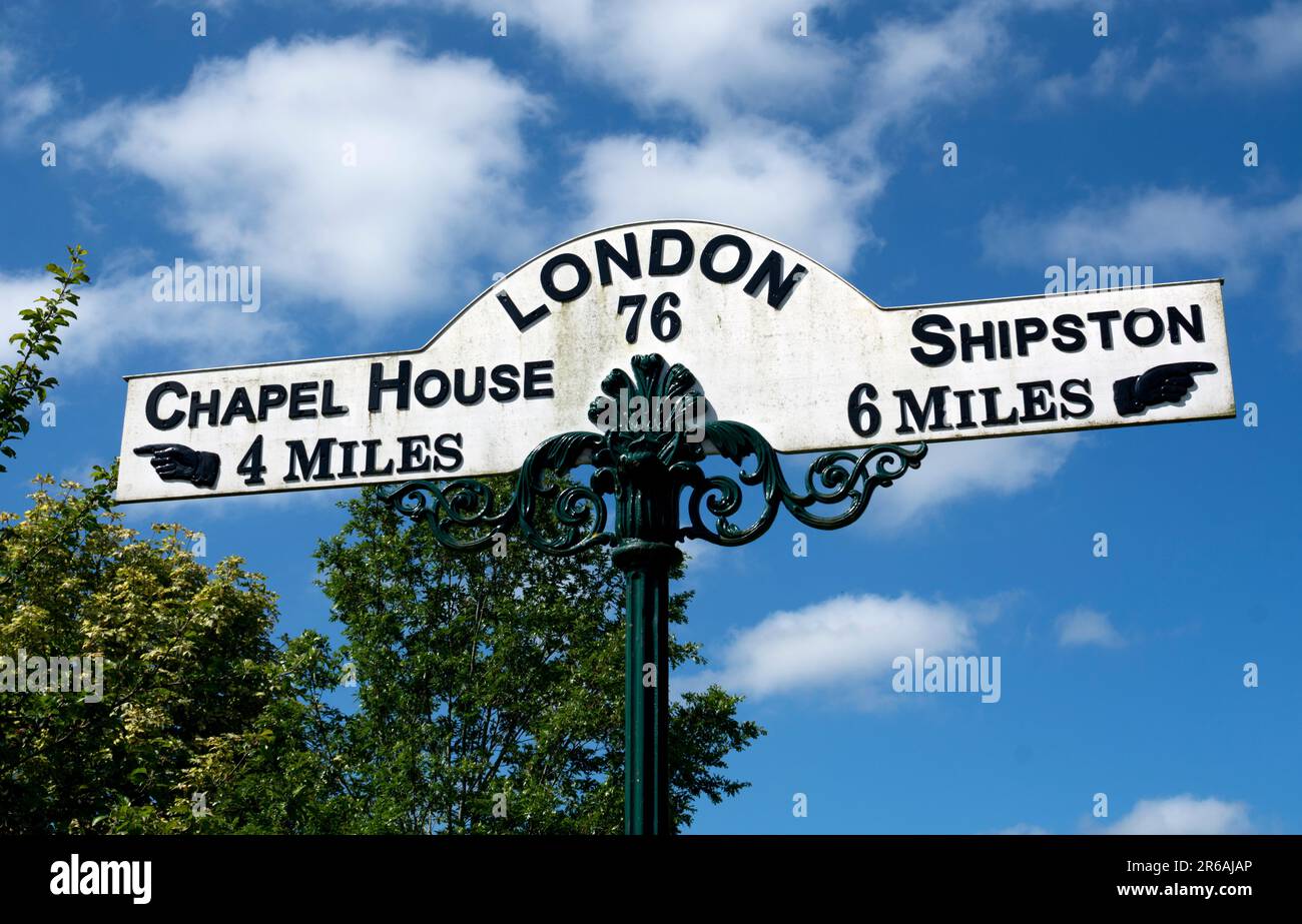 Road sign in Long Compton village, Warwickshire, England, UK Stock ...