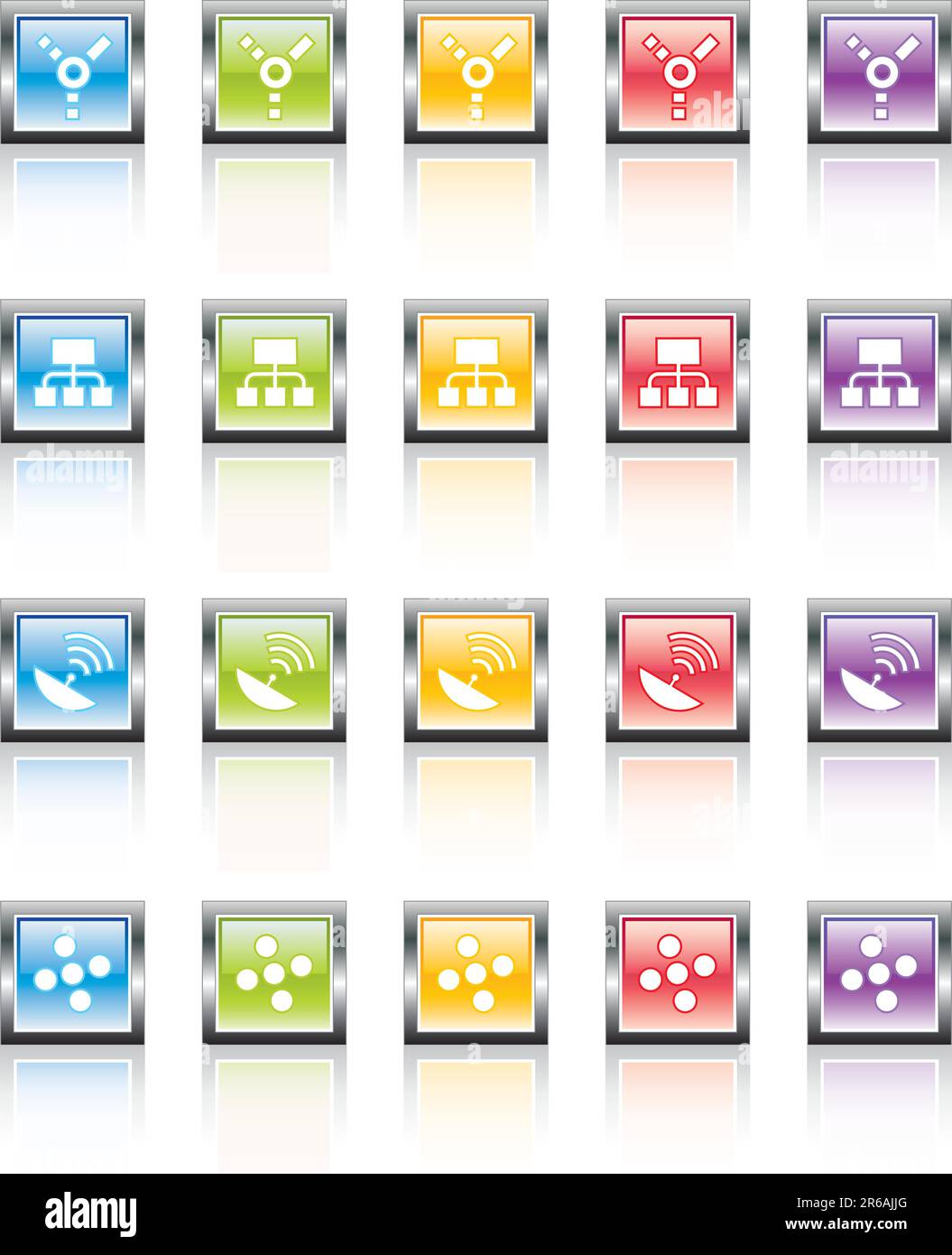 Glassy, metallic colorful Network icons-easy to edit. No transparencies ...