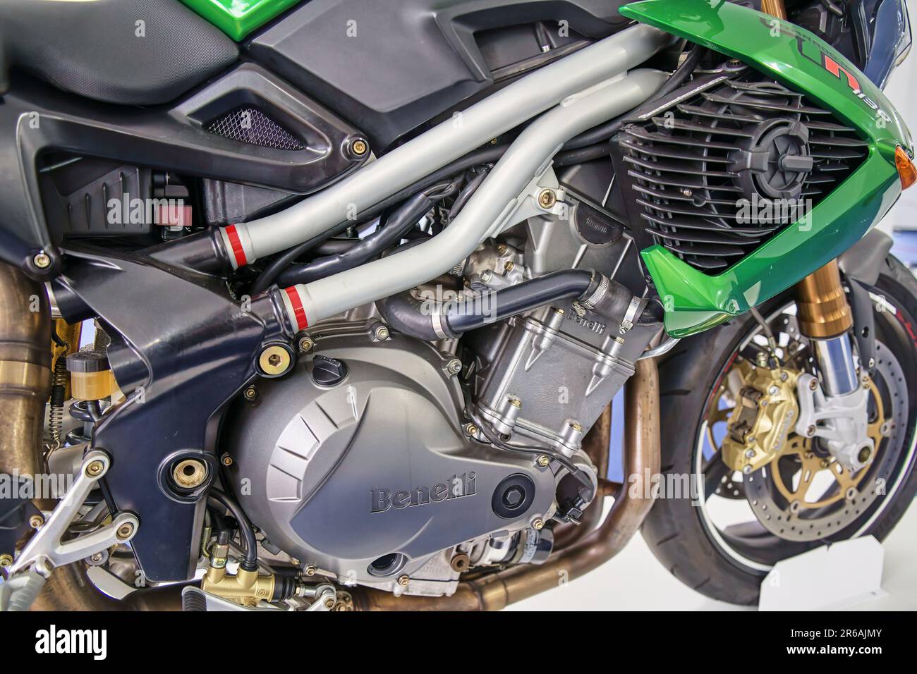 Gifhorn, Germany, March 31, 2023: Benelli TNT 1130 engine block of the ...