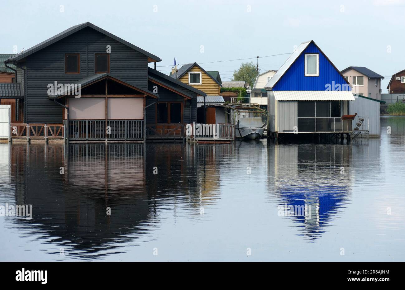 KREMENCHUK, UKRAINE - JUNE 7, 2023 - Buildings are seen flooded as the ...