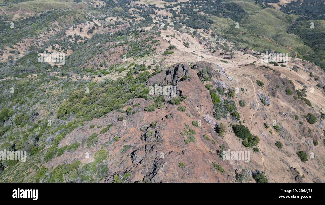 Aerial view of Devils Pulpit Mount Diablo mountain range, with the peak ...