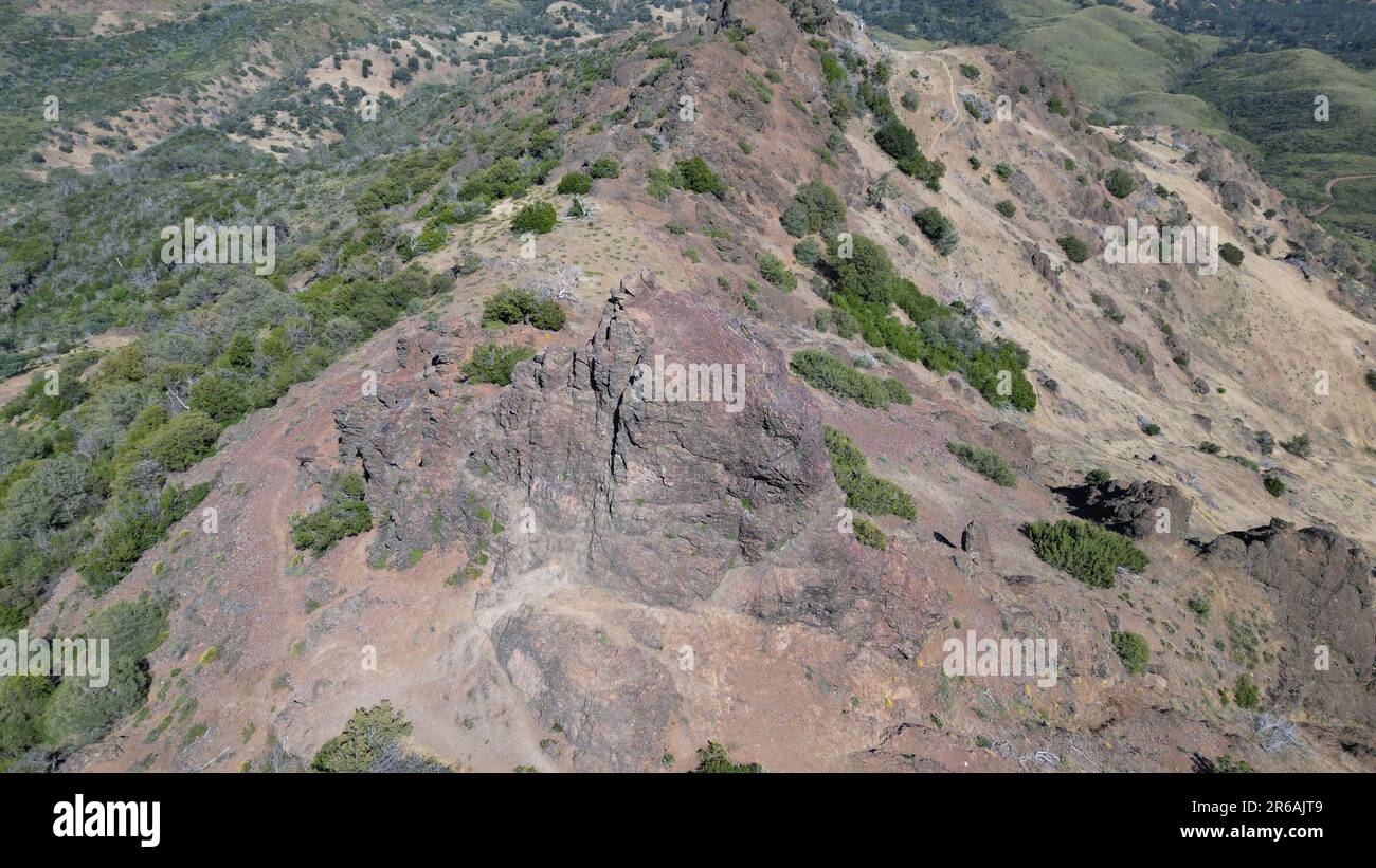 Aerial view of Devils Pulpit Mount Diablo mountain range, with the peak ...